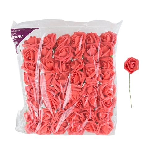 Mega Crafts - 3" EVA Rose Flower with Stem - Coral